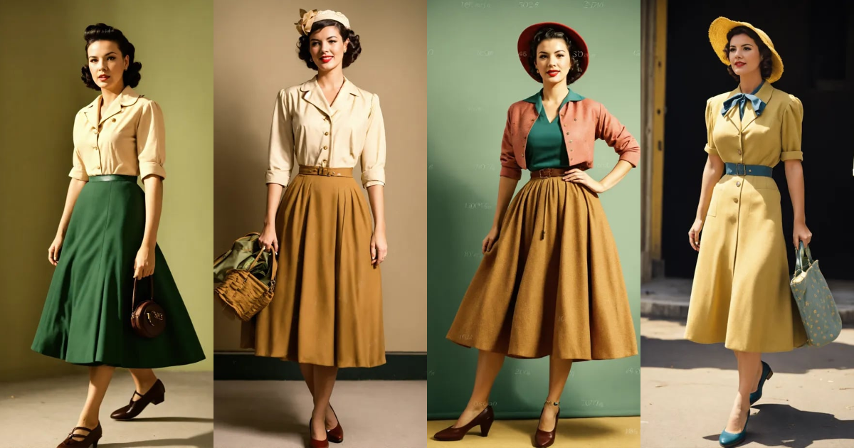 Lexica - Woman wearing 1950 clothes full body walking front