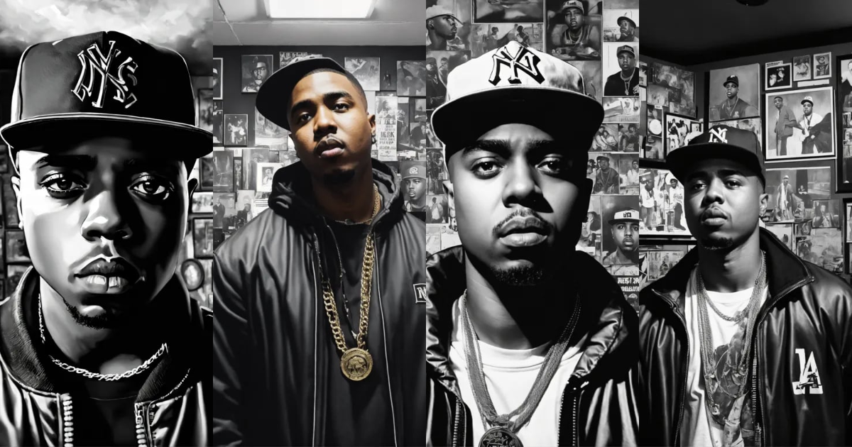 Lexica - Sky view Pop art, hyperrealist portrait of black rapper "Nas ...