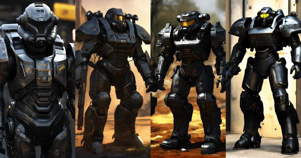 Lexica - Black thin power armor, realistic.