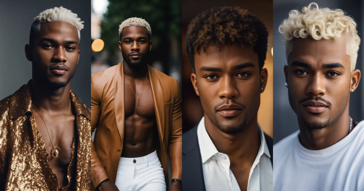 Lexica - Black man, caramel skin, short white wavy hair, white eyes