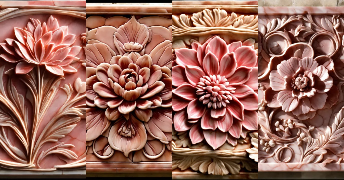 Lexica - Pinks marble flowers, bas-relief wall art texture, --tile --ar 938