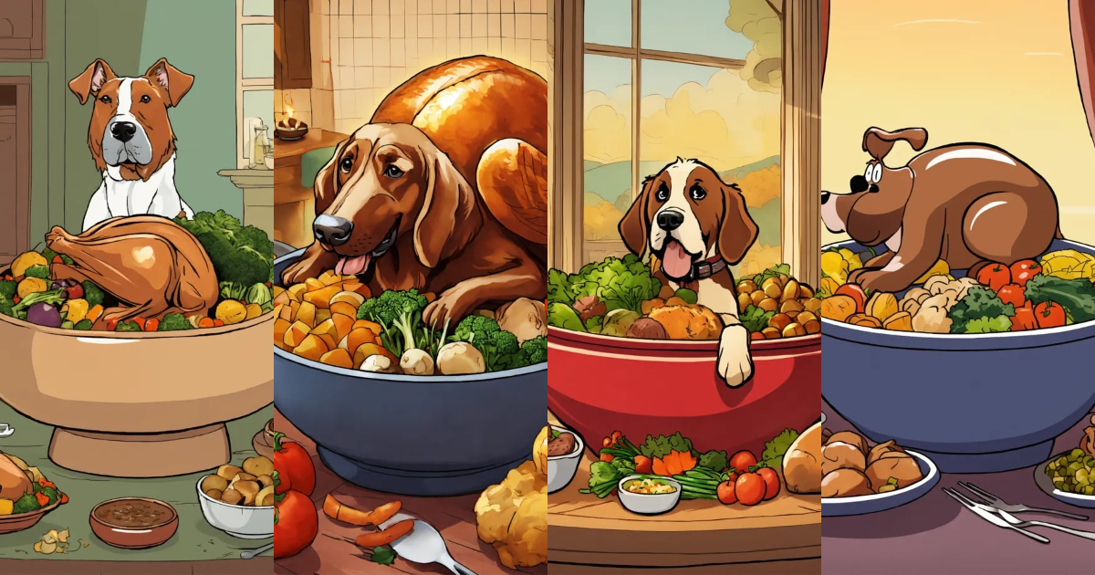 Lexica - A cartoon image of a dog bowl containing full roast turkey ...