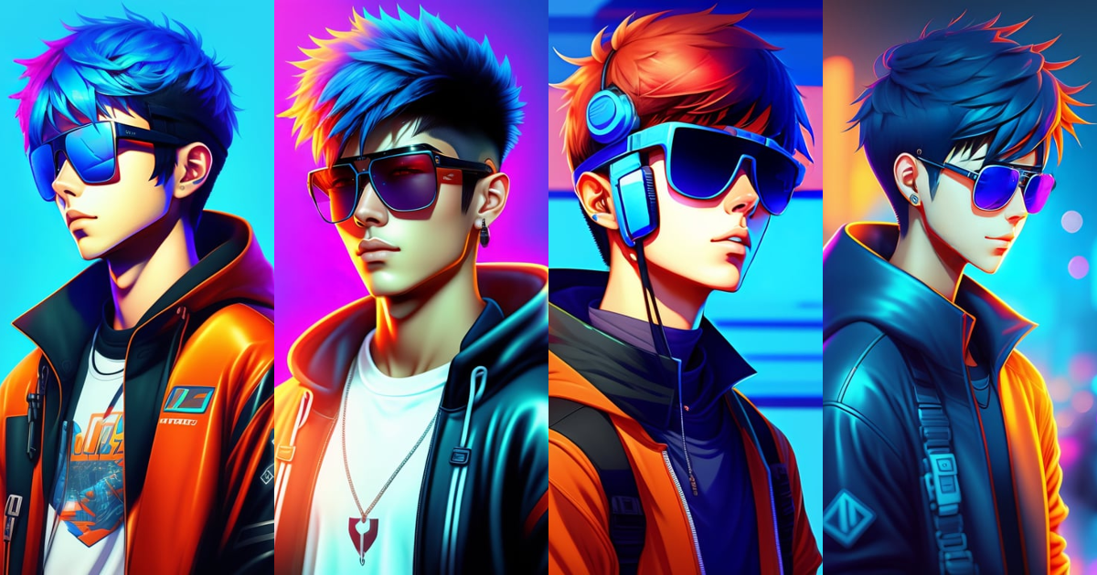 Lexica - Cyber punk gamer boy, ceramic tile, art cartoon style, blue ...