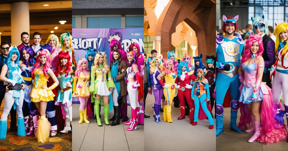 Lexica - Comic con group photo, my little pony costumes, brony, shot on ...