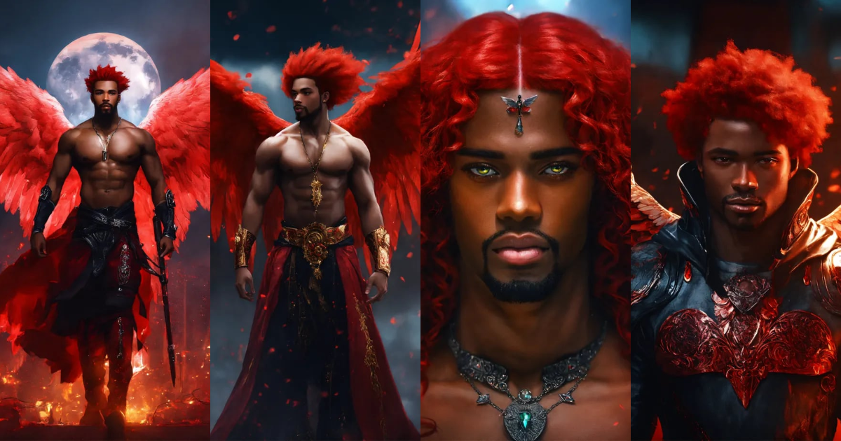 Lexica - Black man red hair fantasy red angel 4k