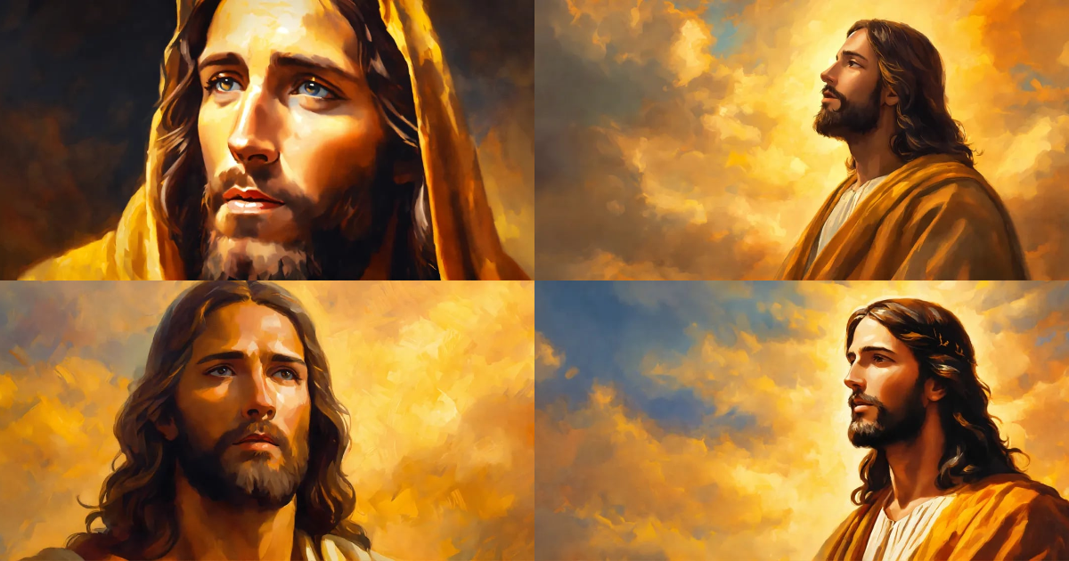 Lexica - Jesus christ looking to the sky portrait in oil painting style ...