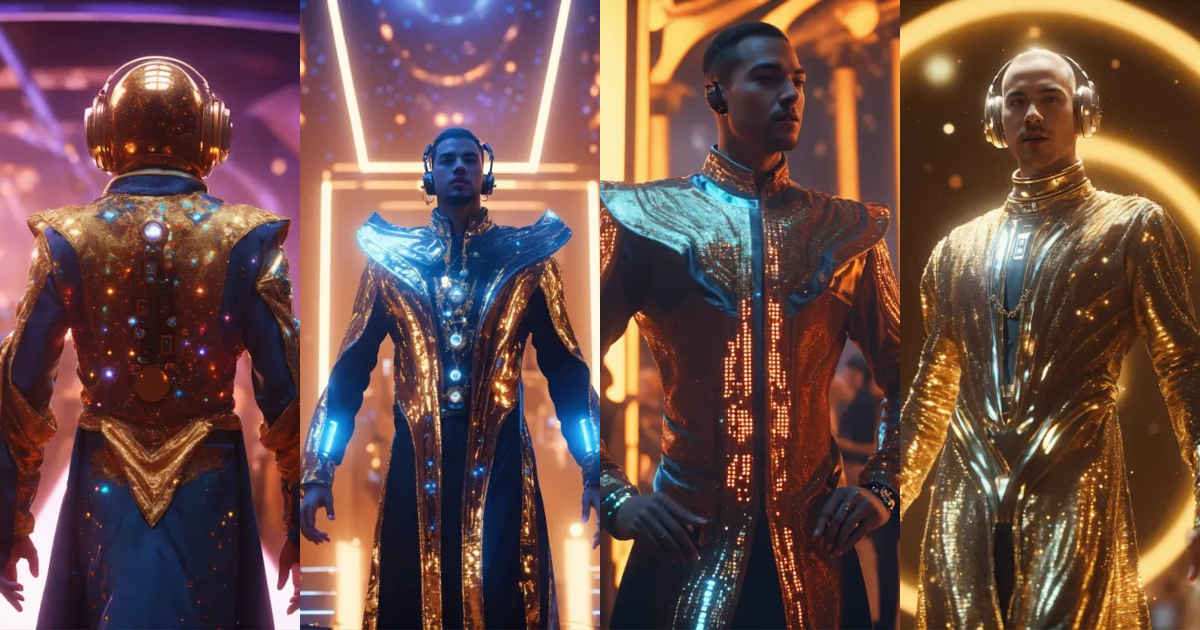 Lexica - Zoom out from a male humanoid wearing a fancy space robe with ...