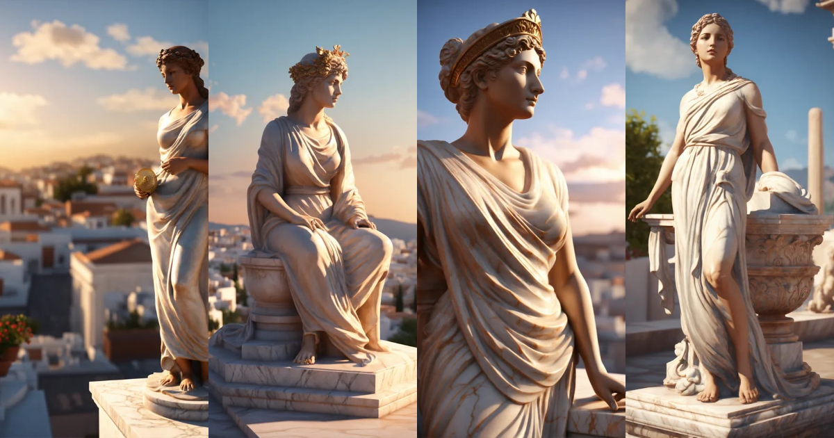 Lexica - Marble statue, latina, greek statue, rooftop, digital painting ...