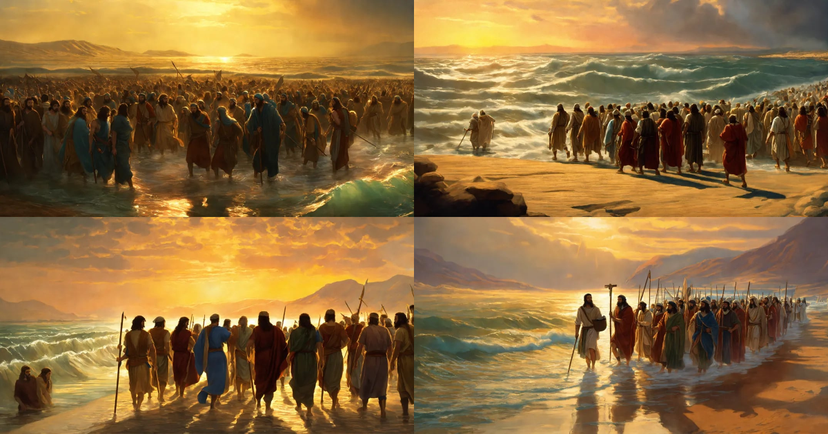 Lexica - Moses and the Israelites crossing the floor bed of read sea ...