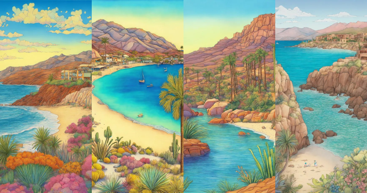Lexica - Drawing Baja California in summer. Line drawing, clean clear ...