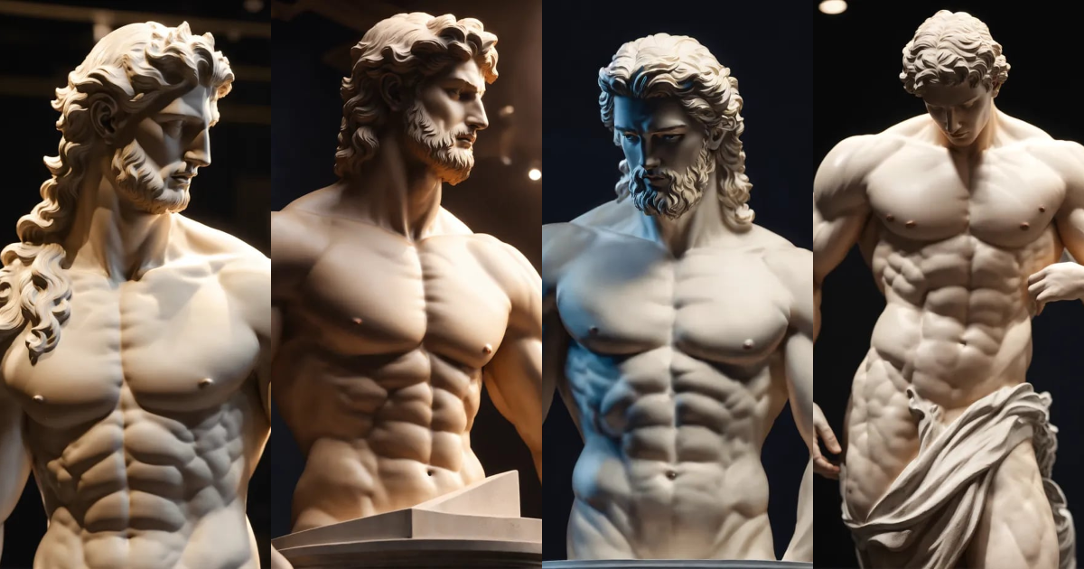 Lexica - Simple muscular greek god statue with middelparting hair with ...