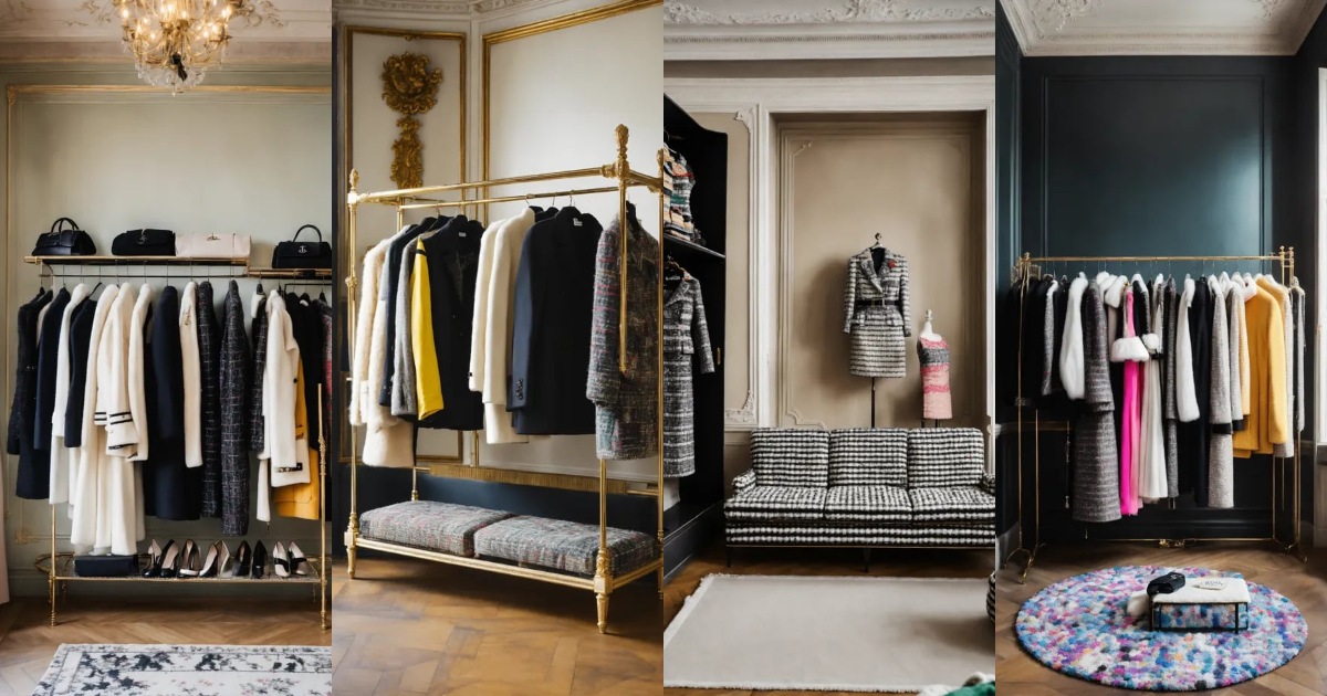 Lexica - Clothing rack with white and black and white tweed colourful ...