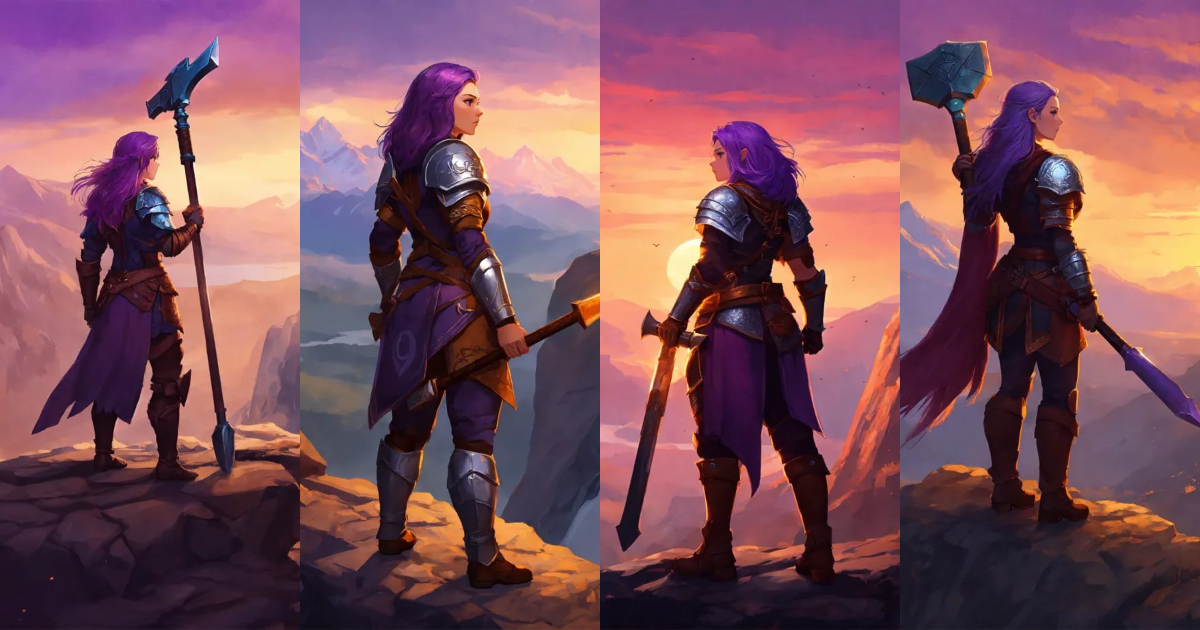 Lexica - Female sturdy stout Dwarven Cleric, with purple hair, wearing ...