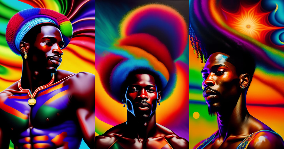 Lexica - Psychedelic painting of an african man celebreting victory