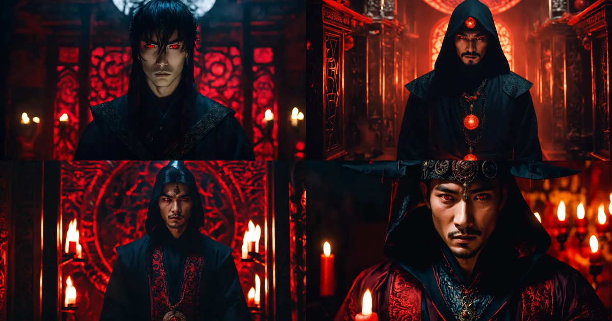 Lexica - Sinister and dramatic portrait of a young handsome Far Eastern ...