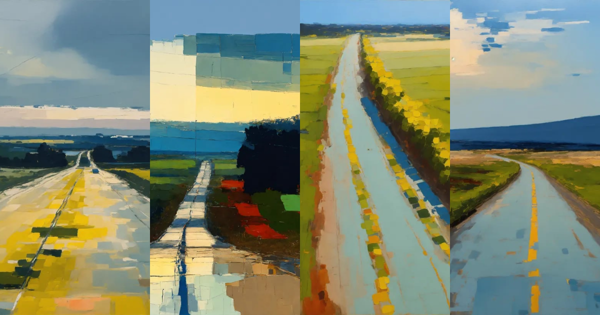 Lexica - Une route, paysage, oil painting, transparent, in style ...