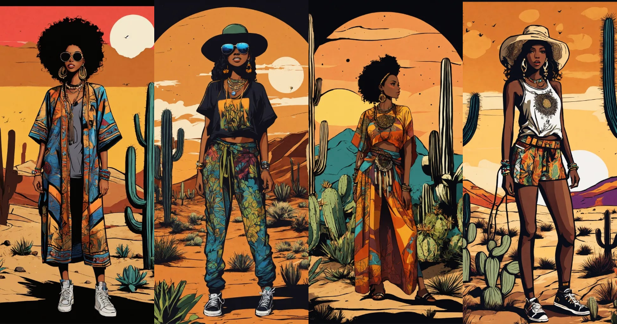 Lexica - Graffiti Boho Nomad Black Woman in bohemian graffiti clothing ...
