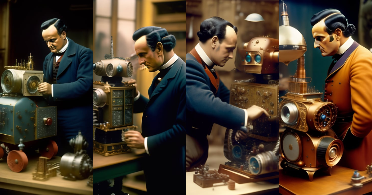 Lexica - A photo of Charles Babbage building a robot by Philippe ...