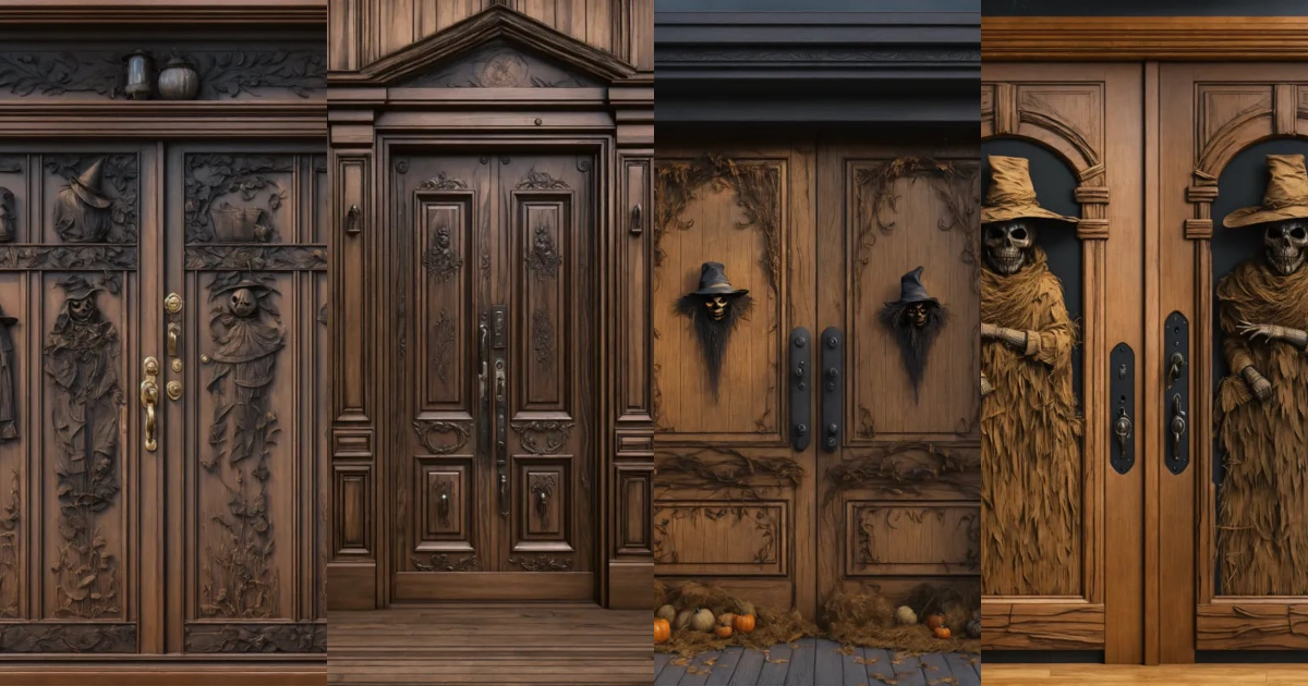 Lexica - 3D creepy haunted doors engraved scarecrow engraved obsidian ...