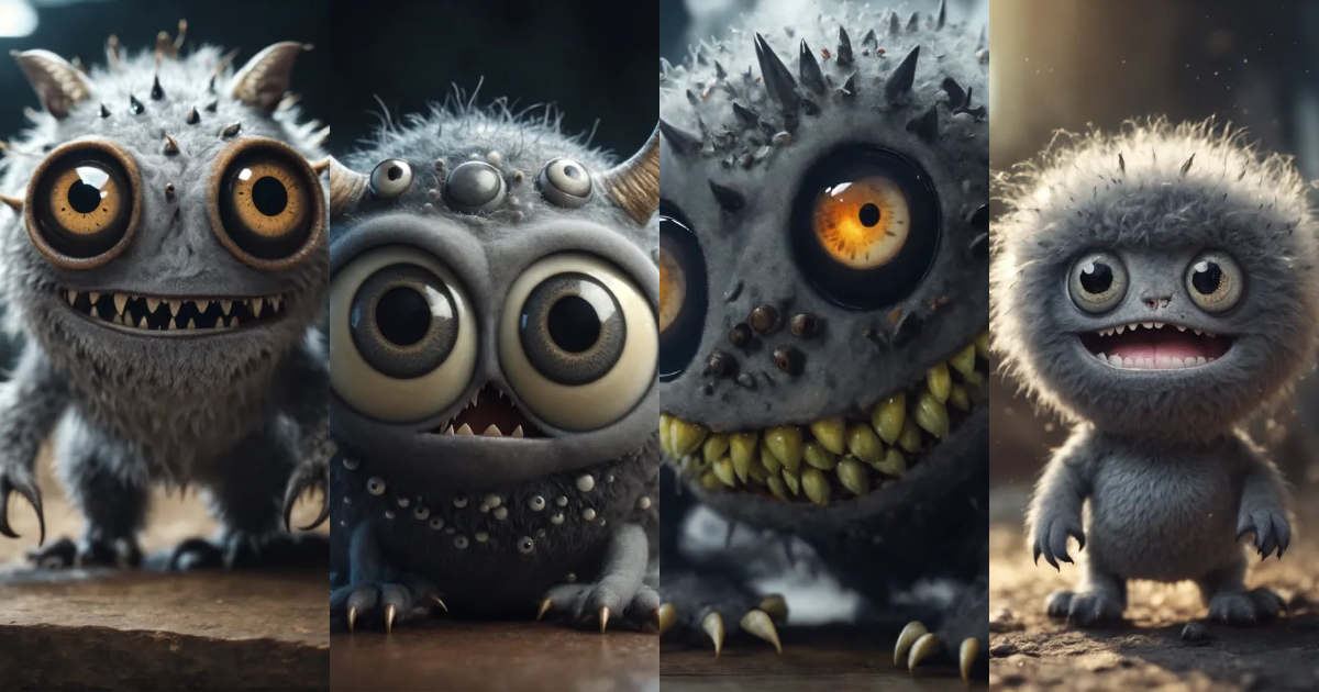 Lexica - Medium close-up, Very cute, grey monster whit many eyes ...