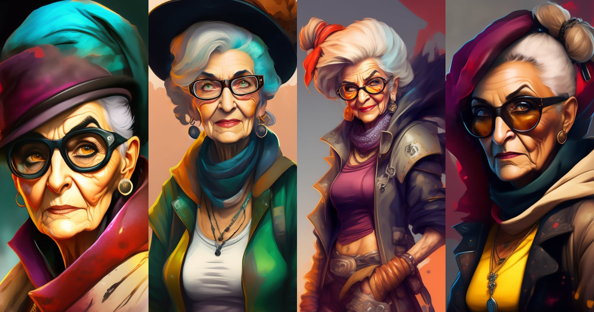 Lexica - Old woman badass Shaddy Safadi , cartoon, in style of ...
