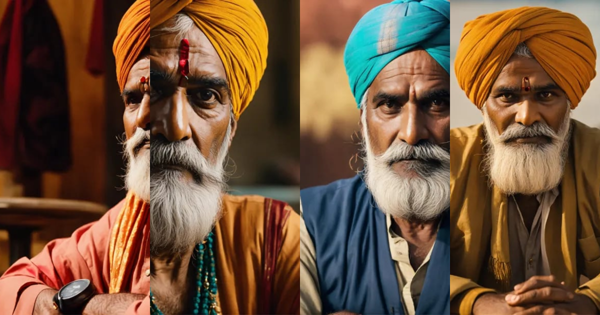 Lexica - A 60 year old indian man with turban sitting down, arms ...