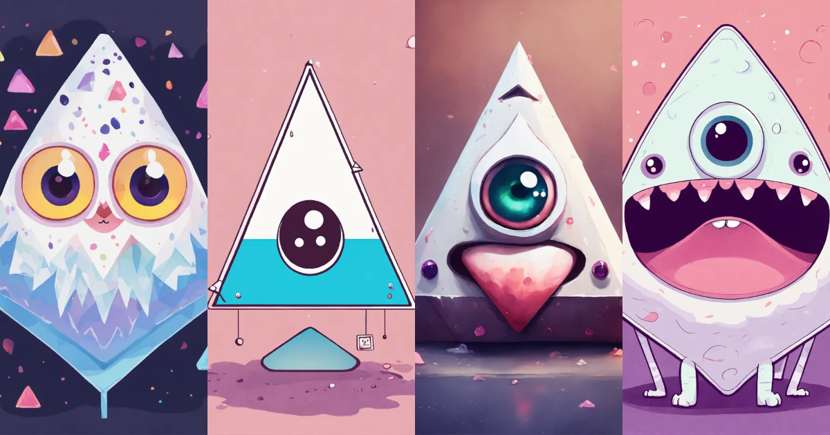 Lexica - A white upside down triangle kawaii monster. It has a pensive ...