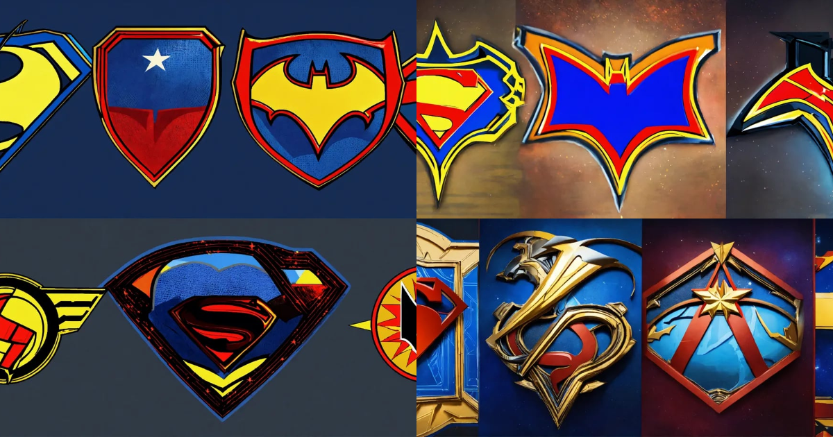 Lexica - Merge Batman, Superman, Wonder Woman, and Captain Marvel insignias