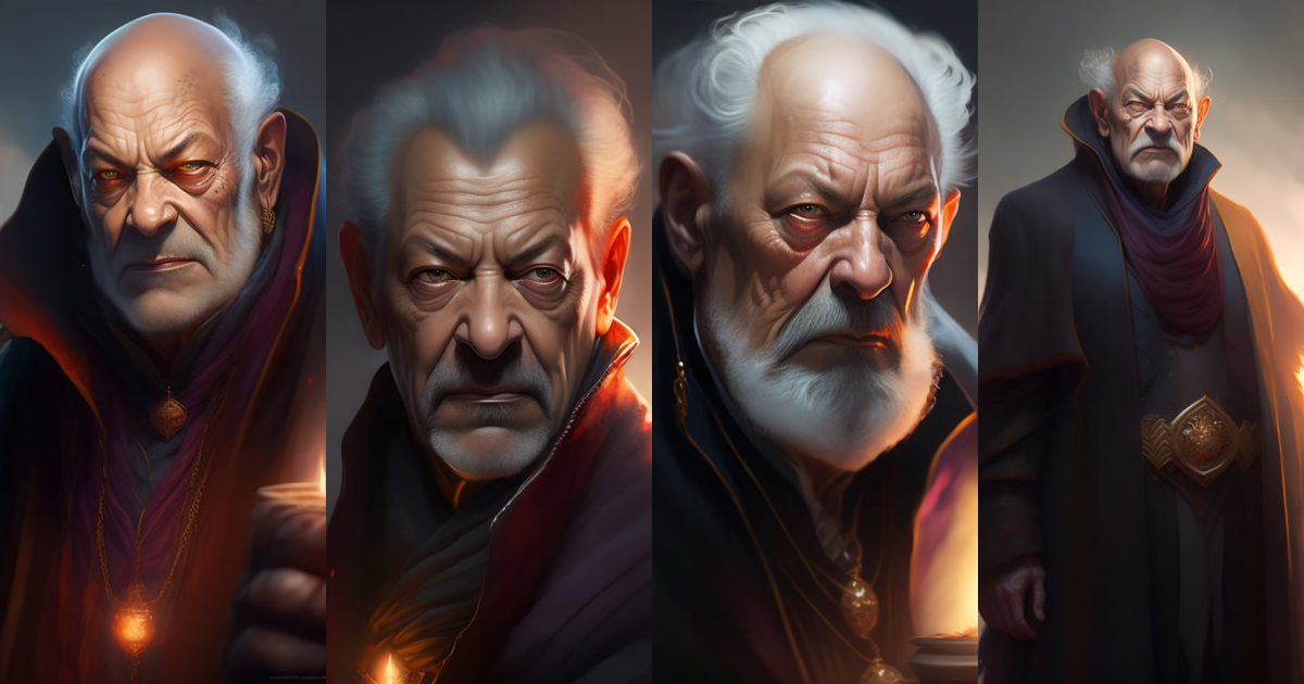 Lexica - Evil warlock, Portrait of Old mage, evil!!!!, wrinkled, Andy ...