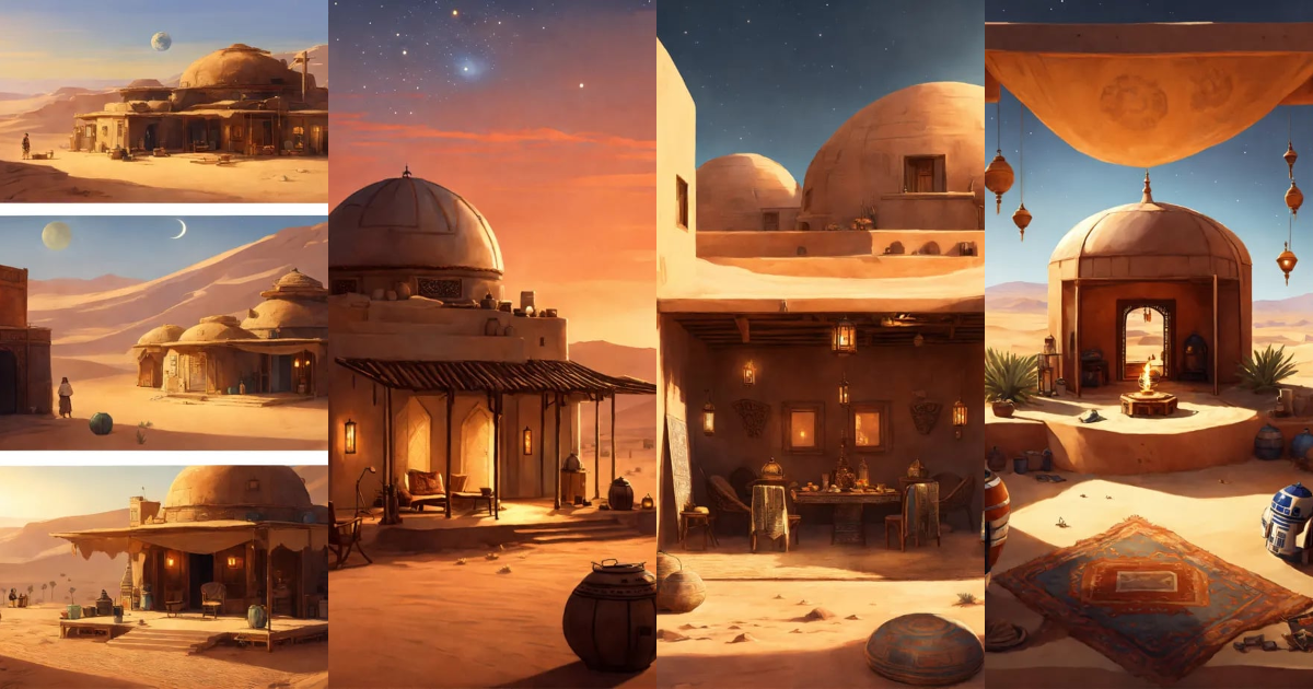 Lexica - Concept art of a large desert home, star wars, jakku, desert ...