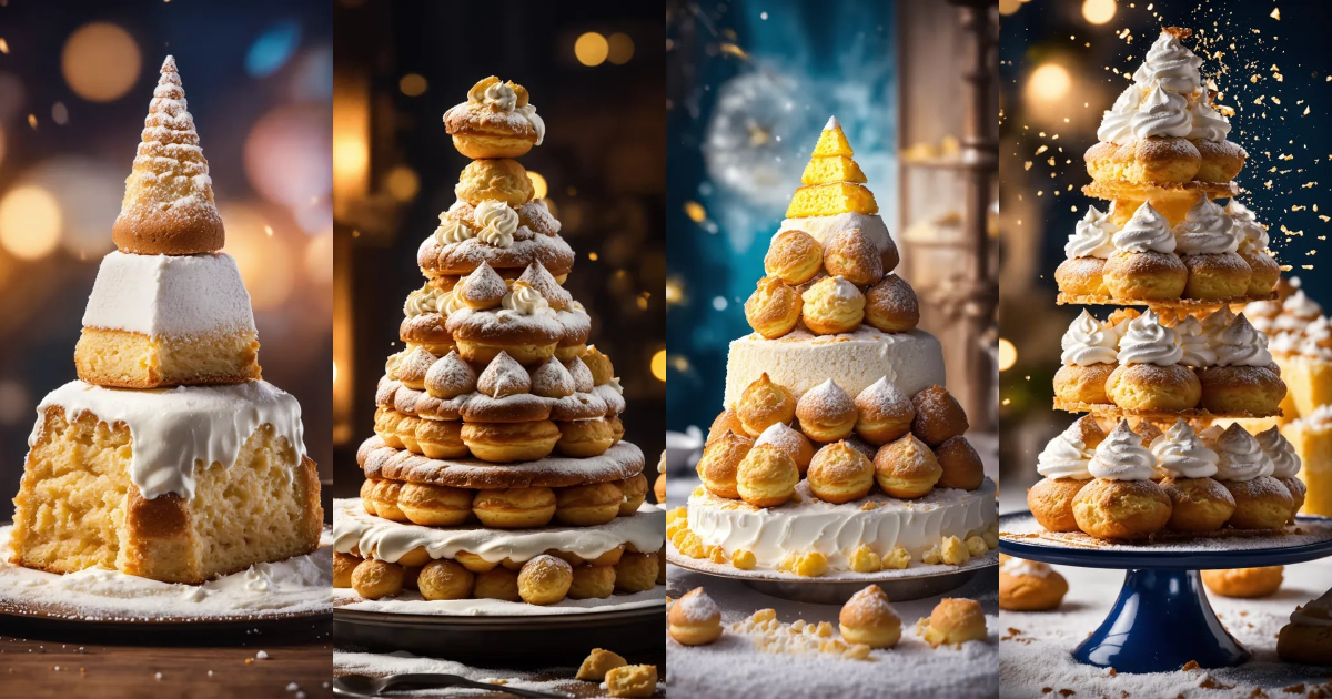 Lexica - Pyramid Cake with a height of 1 meter with cream puffs and ...