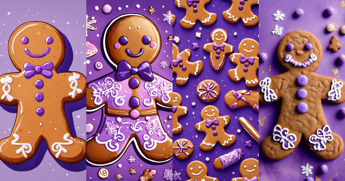 Lexica - Gingerbread man cookie illustration in lilac and purple details