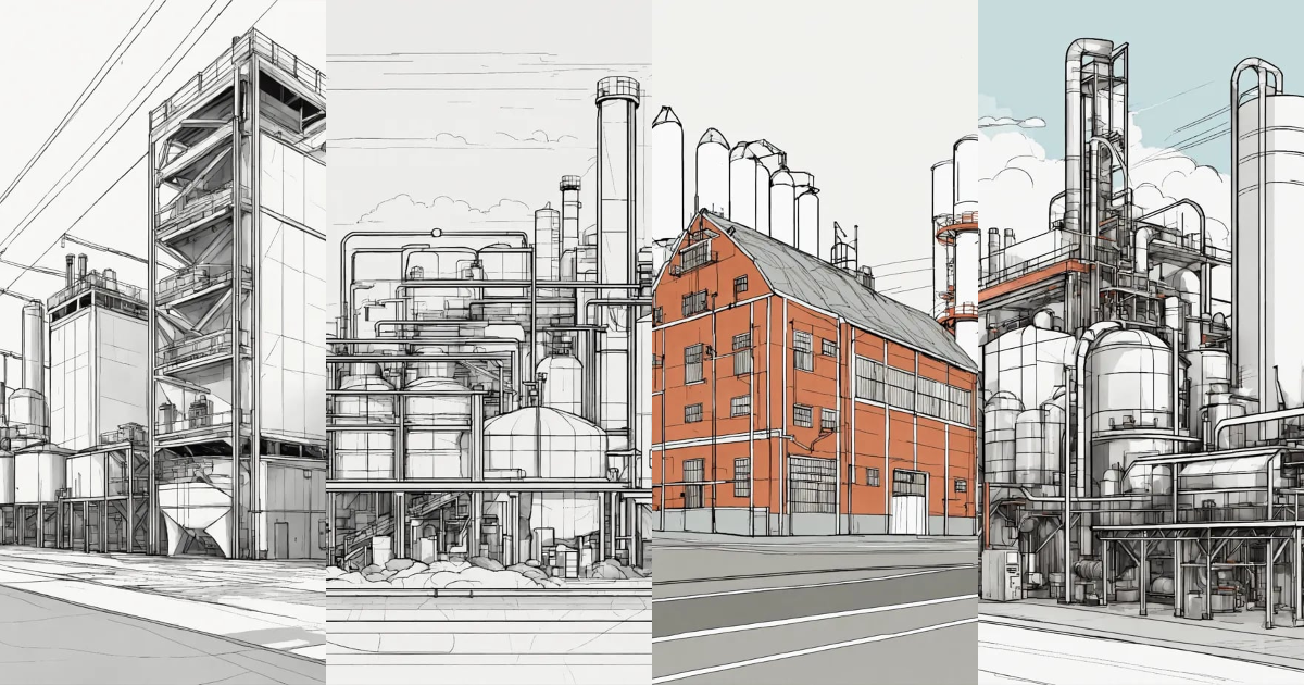 Lexica - A factory, minimal line art, white background, sketch style ...