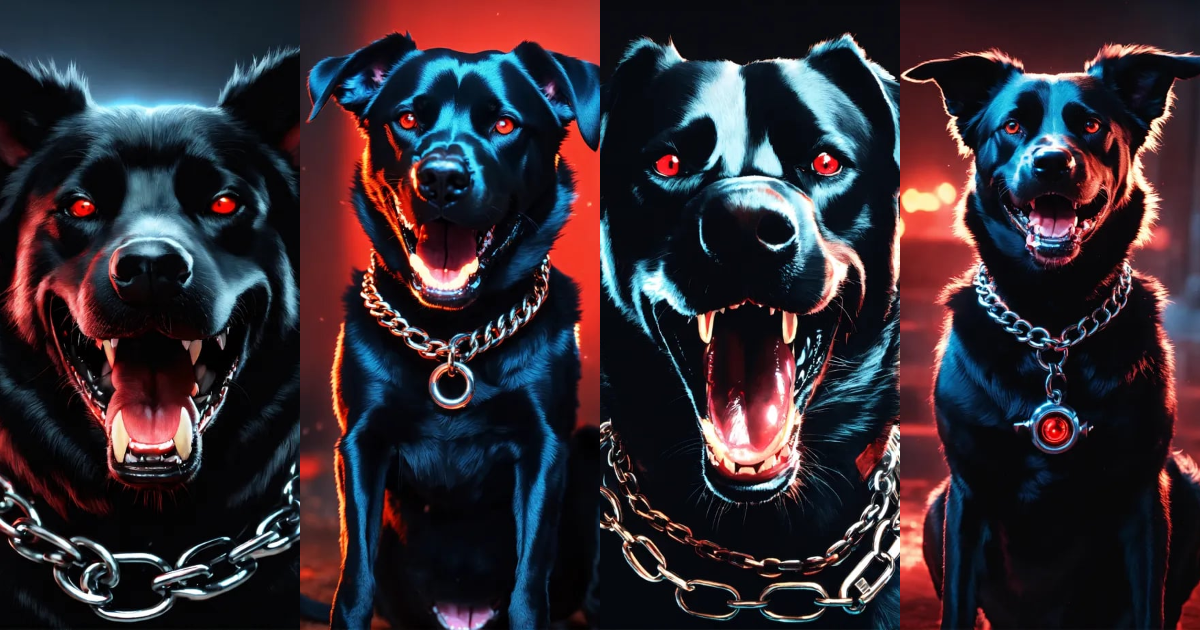 Lexica - Evil angry growling black dog foaming at the mouth, wearing a ...