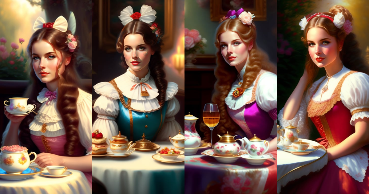 Lexica - “Alice at a tea party by Thomas Kinkade, Alice in Wonderland ...