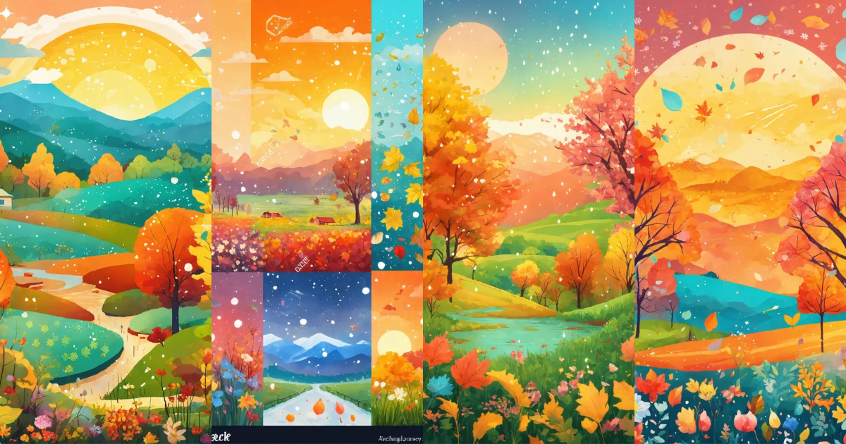 Lexica - Colorful and bright illustration of Seasons of the Year as ...