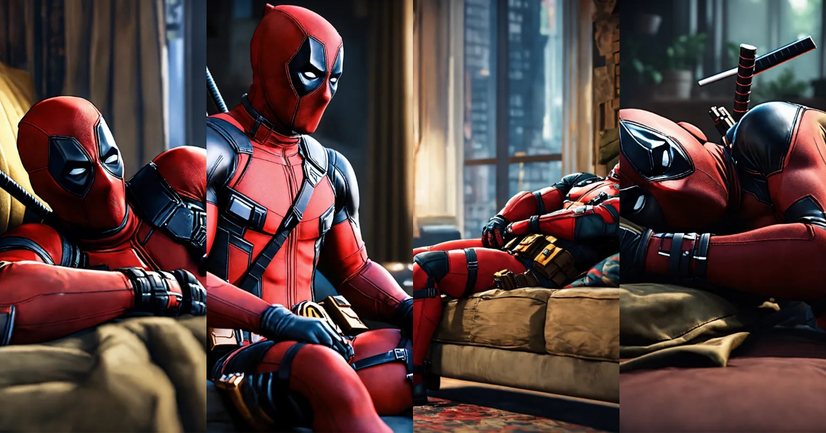 Lexica - Deadpool sleeping, unreal engine render, 8k