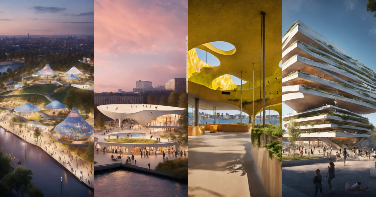 Lexica - Bjarke Ingels impressionist concrete amusement park in the city.