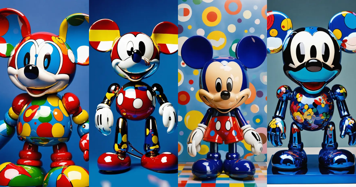 Lexica - Mickey robot jeff koons murakami ceramics pop art blue background