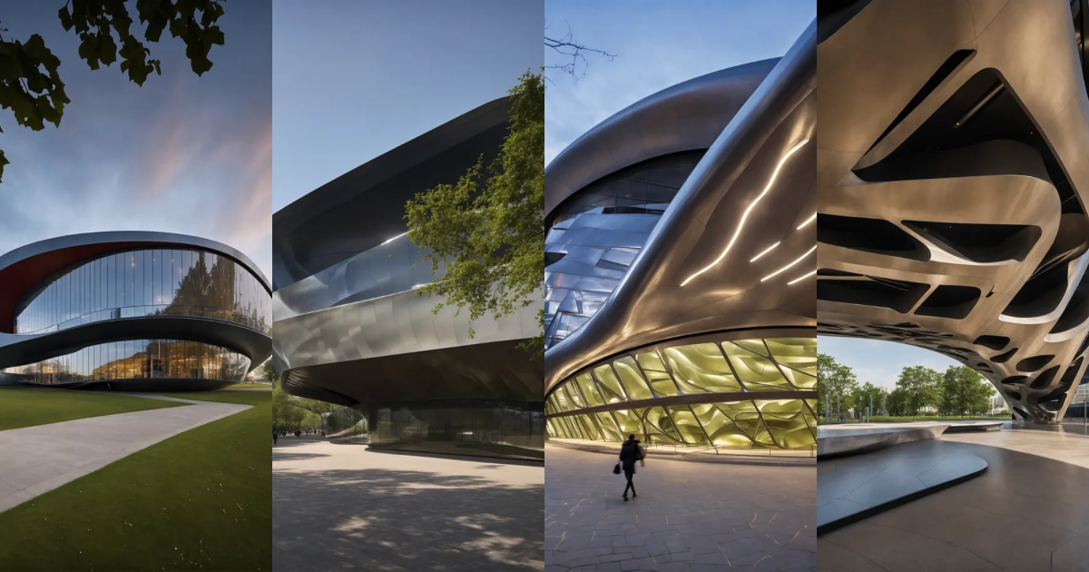 Lexica - Zaha hadid futurist steel museum in the city.