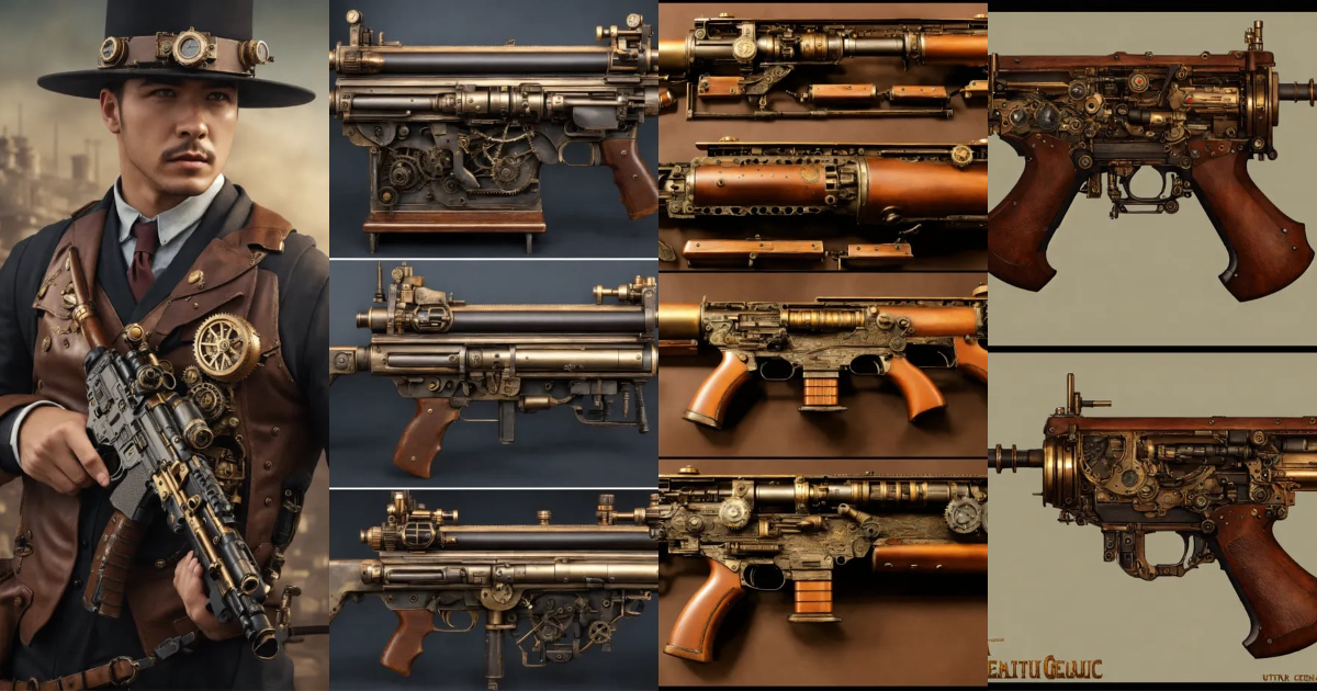 Lexica - Ultra detailed realistic steampunk submachine gun