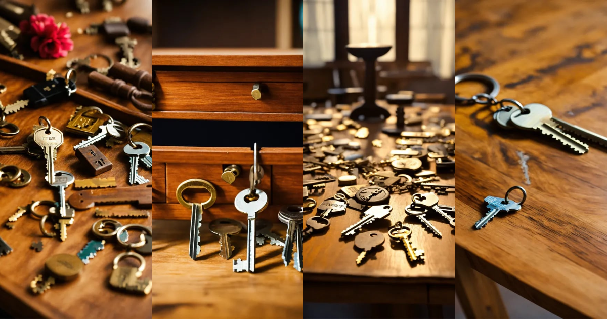 Lexica - WOODEN TABLE THERE ARE A LOT OF DIFFERENT KEYS ON THE TABLE ...
