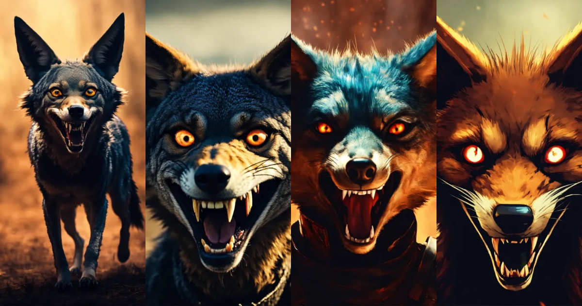 Lexica - One crazed slavering grinning evil jackal faces the camera ...