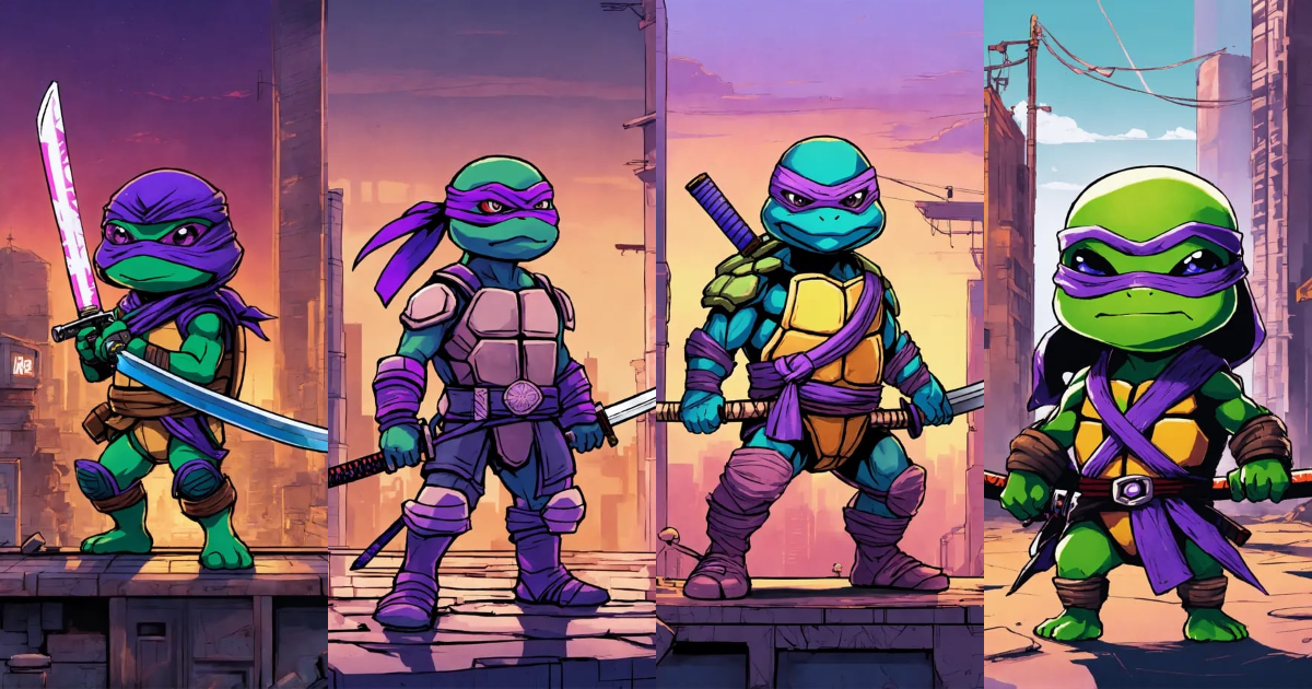 Lexica - A chibi ninja turtle with a purple eye band and katana in a ...