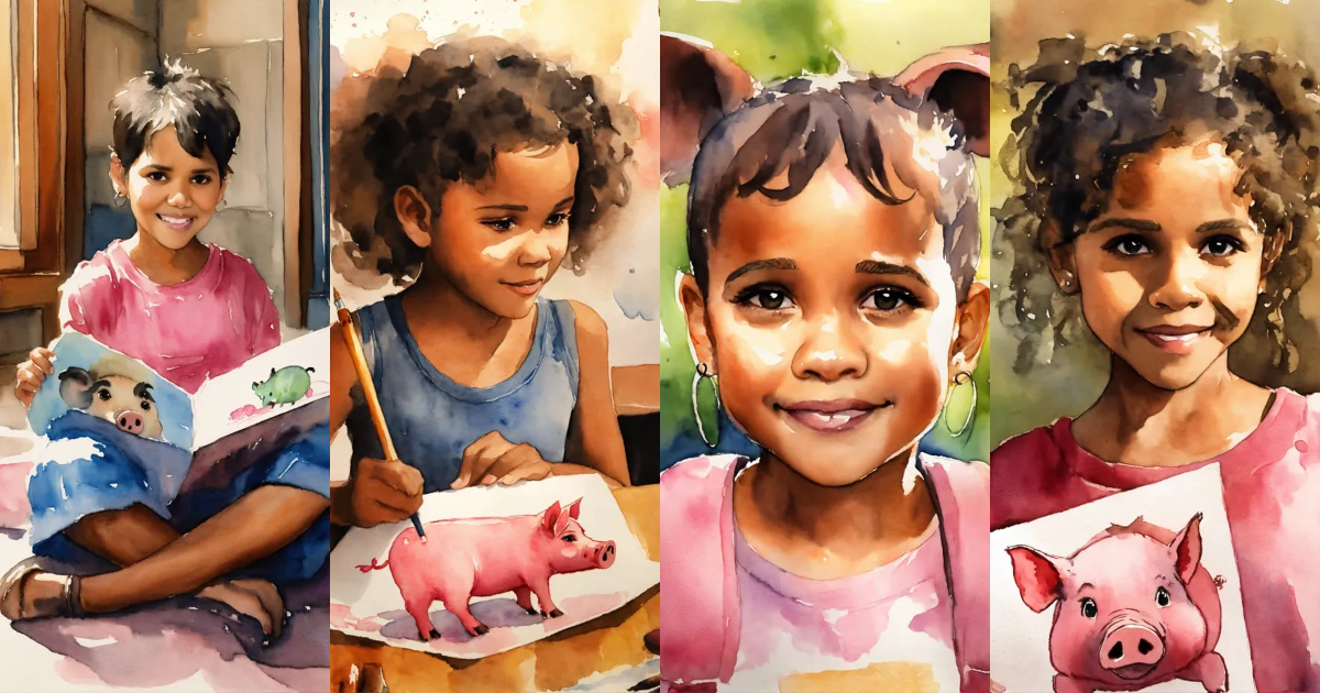 Lexica - Watercolor painting of 8 year old halle berry showing a ...