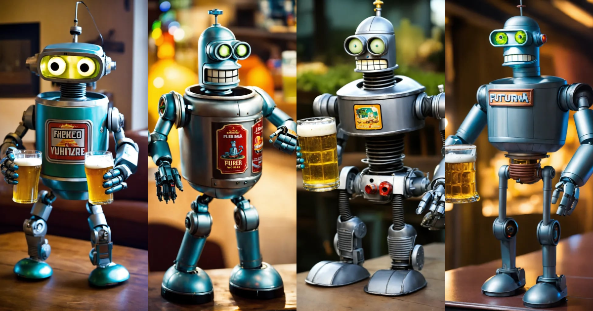 Lexica - Bender from Futurama in real life, realistic, robot, holding beer