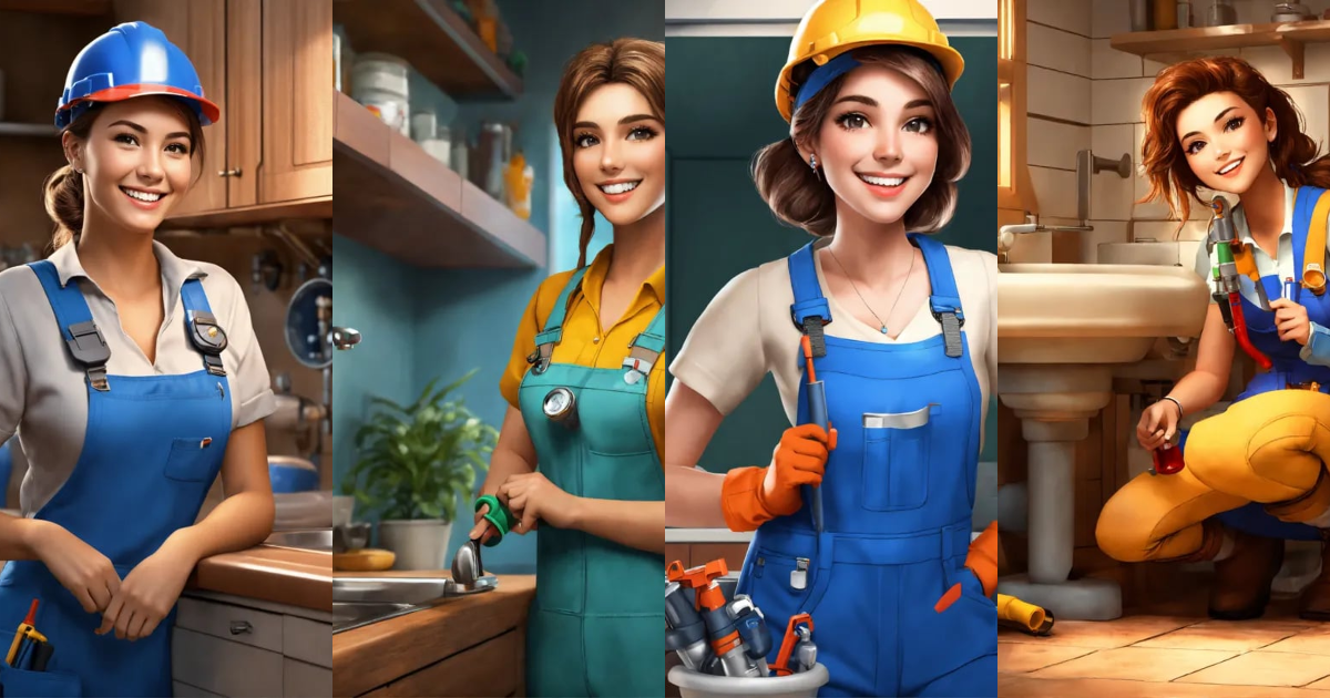 Lexica - Plumber girl working realistic, 8k great finish, happy, smile ...