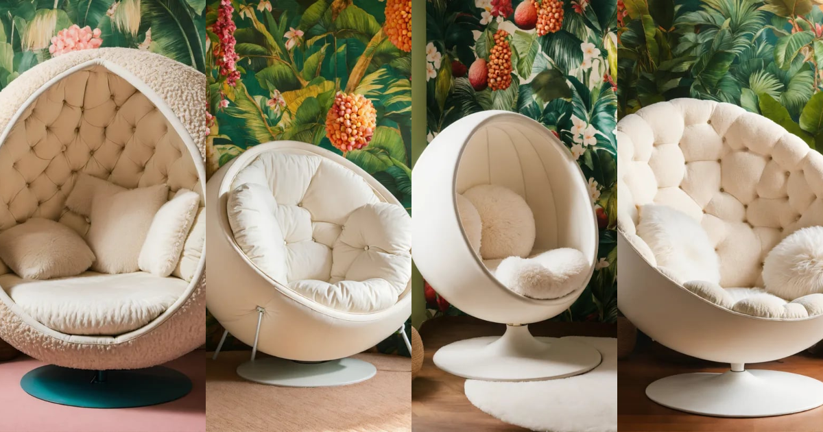 Lexica - Photo of a lychee-inspired spherical chair, with a bumpy white ...