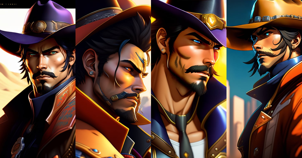 Lexica - McCree from Overwatch, cyber cowboy, close up, concept art ...