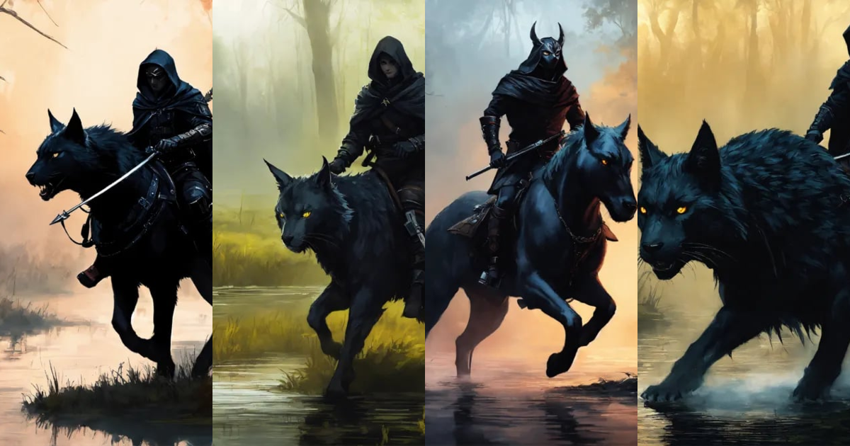 Lexica - Fantasy Digital Painting, Man in black combat cowl riding a ...